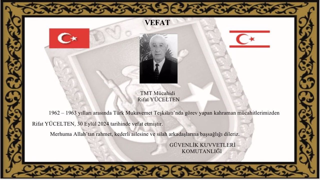 TMT MÜCAHİDİ RİFAT YÜCELTEN TAZİYE MESAJI - Haber Detayı - Güvenlik Kuvvetleri Komutanlığı